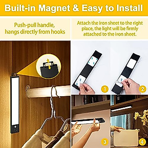 Trushome Under Cabinet Lights Motion Sensor, 40 LED Rechargeable Under Cabinet Lighting Wireless, 3 Color Temps & Brightness Dimmable Closet Lights, Magnetic Under Counter Lights for Kitchen, 2 Pack