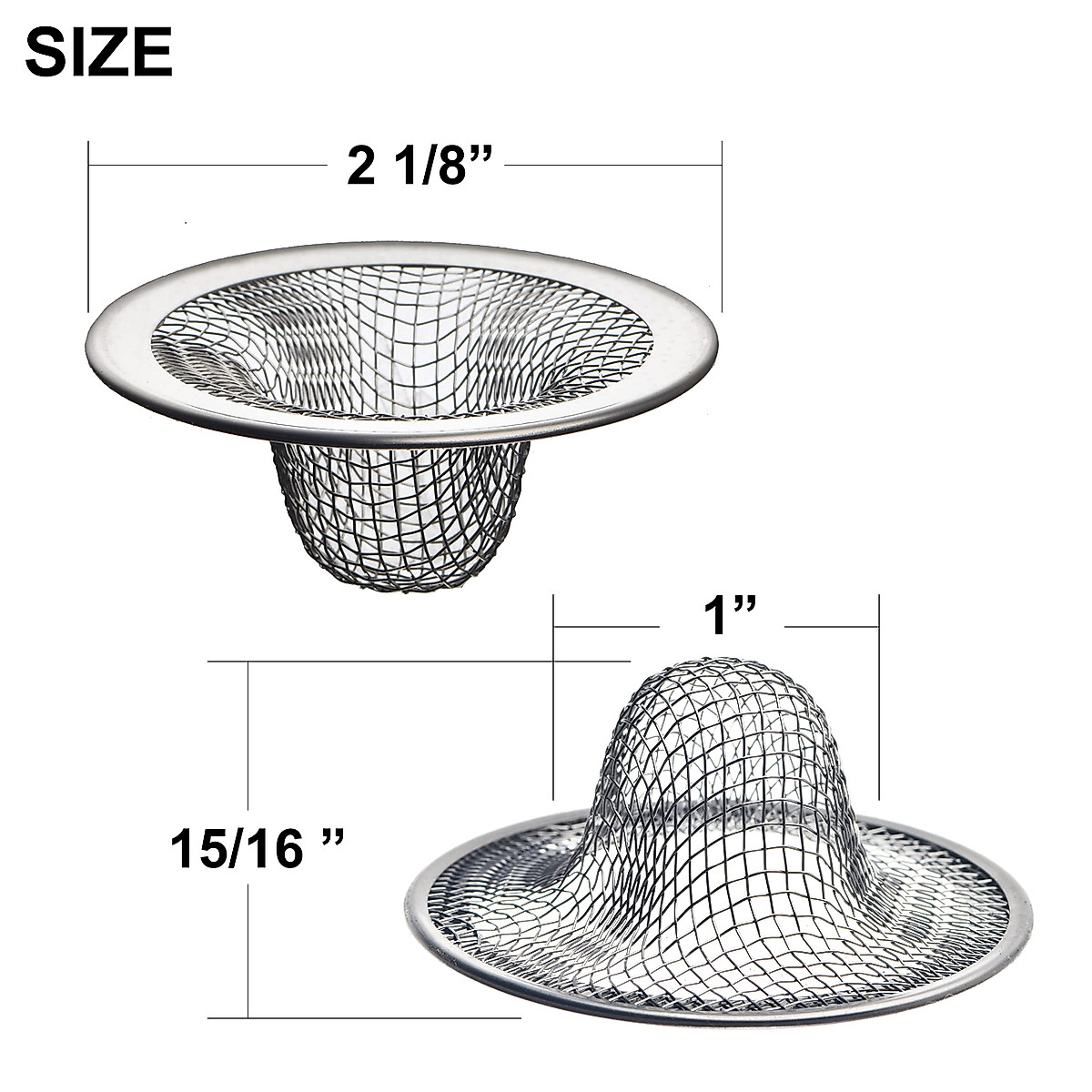 12 Pack - 2.125" Top / 1" Basket- Mesh Sink Drain Strainer Hair Catcher for Bathroom Sink, Utility, Slop, Laundry, RV and Lavatory