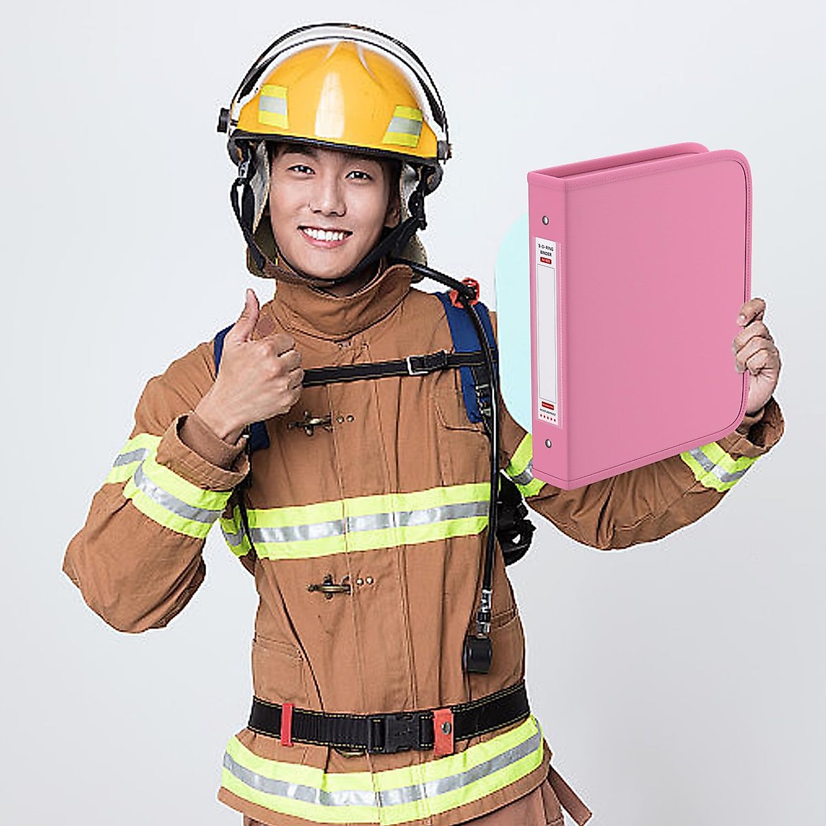 ZOOPIP Fireproof 3 Ring Binder with Zipper, 1.5 Inch D Rings Hold up 375 Sheets of 8.5" x 11" (A4), Compatible with Clear Page Protectors, Built-in Net and Pen Holder(Pink, 1 Pcs)