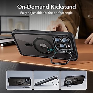 ESR for iPhone 14 Pro Case with Stand, Compatible with MagSafe, Full-Body Military-Grade Drop Proof Case with Built-in 9H+ Tempered Glass Screen Protector, Armor Series, Clear Black