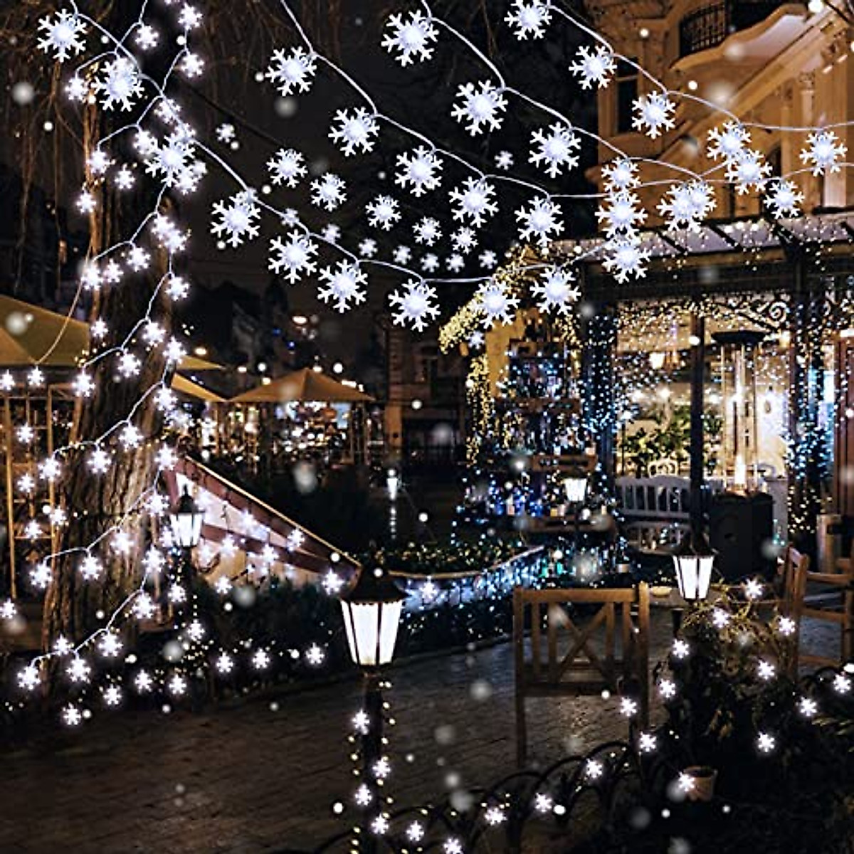 [ Solar Powered & 8 Modes ] 100 LED 39.3 Ft Christmas Lights Decoration Snowflake String Lights Timer Fairy Lights Bedroom Patio Garden Party Xmas Decor Home Indoor Outdoor Christmas Tree (Cool White)
