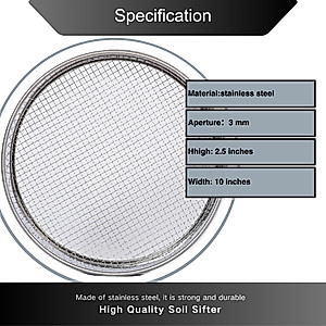 Garden Soil Sifter -10" Sifting Pan-Sieve for Sand Rocks Dirt Compost (1/8”Mesh Screen)