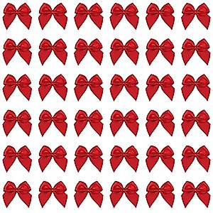 200pcs Mini Satin Ribbon Bows Flowers Red Craft Satin Ribbon Bows 1 Inch Pre-Tied Ribbon Satin Bows Small Christmas Satin Ribbon Bows for DIY Crafts Gift Wedding Party Sewing Scrapbooking(Red)