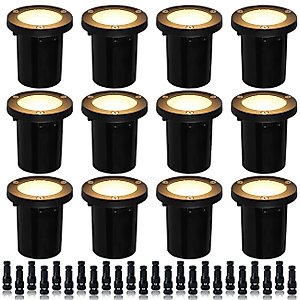 EAGLOD 5W Well Lights,12-24V LED In-Ground Low Voltage Landscape Lights with Connectors, IP67 Waterproof Landscape Lighting,3000K Pavers Lights Warm White for Yard, Garden, Patio (12 Pack)