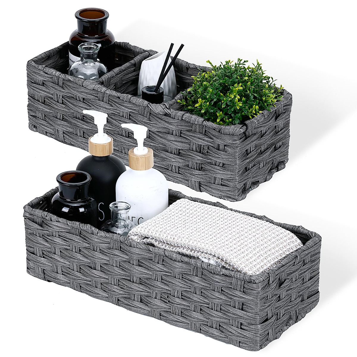 DULLEMELO Toilet Paper Basket for Organizing, Small Bathroom Baskets for Storage, Waterproof Toilet Paper Basket for Back of Toilet, Grey, 2 Pack