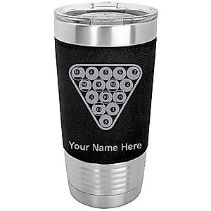 LaserGram 20oz Vacuum Insulated Tumbler Mug, Billiard Balls, Personalized Engraving Included (Faux Leather, Black)