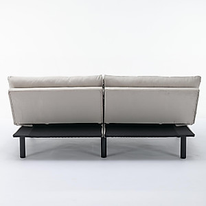 Convertible Memory Foam Futon Couch Bed, Leather Futon Sofa Bed, Folding Modern Sleeper Sofa with Quick Adjustable Armrest and Backrest for Studio Apartment/Home Office/Small Space (Black) (Beige)