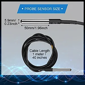 Weewooday 4 Sets DS18B20 Temperature Sensor Module Kit with 1 m/ 3.2 Ft Waterproof Digital Stainless Steel Probe -55 to +125 Degrees Celsius, Compatible with Raspberry Pi