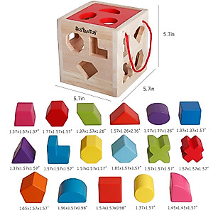 BESTAMTOY Shape Sorter Toy My First Wooden 12 Building Blocks Geometry Learning Matching Sorting Gifts Didactic Classic Toys for Toddlers Baby Kids 31 Years Old Up Fourteen Hole Toy
