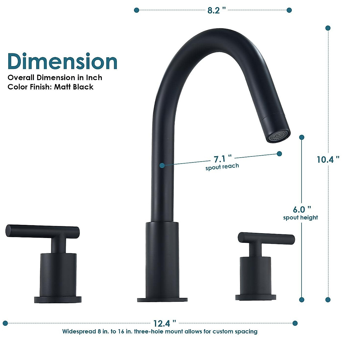 Balen 8. in Widespread 2-Handle Bathroom High-Arc Faucet in Matte Black