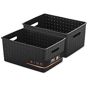 BINO | Plastic Storage Baskets Small - Black | THE STABLE COLLECTION | Multi-Use Storage | Rectangular Cabinet Organizer | Baskets For Organizing with Handles | Home Office Organization and Storage