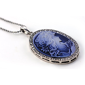 Soulbreezecollection Blue Cameo Pendant Necklace Charm for Women