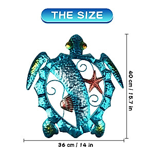 Large Metal Ocean Turtle, 15.7 Inch Metal Sea Turtle Wall Decor Outdoor Metal Sea Turtle Sculpture for Garden Home Living Room Bedroom Aquarium Ocean Themed Wall Decoration