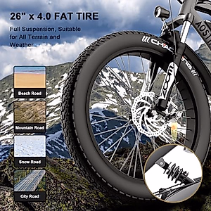 aostirmotor 1000W Peak Full Suspension 4.0" Fat Tire Electric Bikes for Adults All Terrain E-Bike 48V 15AH Removable Battery Electric Mountain Bike 28Mph Electric Beach Bicycles 29+ Miles Long Range