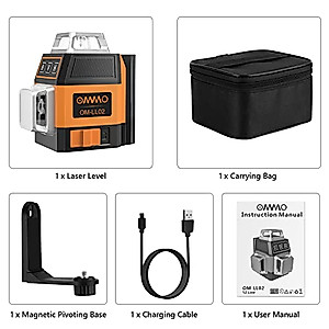 OMMO Laser Level, 12 Lines Green Laser Level Self Leveling Tool, 150ft Mini Laser Level Beam Tool with Two 360° Vertical and One 360° Horizontal Lines, Magnetic Stand and USB Cable Included