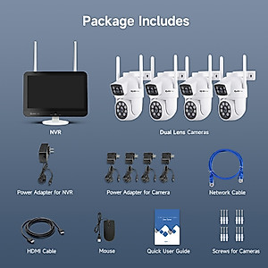 YEEWISE 2K Wi-Fi 6 Wireless Security Camera System with Monitor, Dual Lens WiFi Security Cameras with 360° Pan Tilt and Auto Tracking, 16CH NVR with 1TB HDD, 5G&2.4G WiFi, Plug-in Power