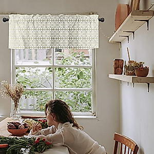 Amaze-Home Curtain Valances for Windows, White Gold Line Window Valances, Geometric Window Treatment Rod Pocket Valance Curtains for Kitchen/Bedroom/Bathroom 42x12 inch, 1 Panel