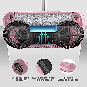 Hand Push Floor Sweepers, 3 in 1 Manual Vacuum Cleaner Mop, Floor Crumb Sweeper, Home Cleaning Sweeping Mop for Wooden Ttile Floor Rugs (Pink)