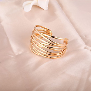 WOWORAMA Gold Cuff Bracelet for Women Multi-layer Cross Wire Bangle Bracelet Adjustable Chunky Wide Open Cuff Bracelet Simple Wrist Cuffs Wrap Bracelets Jewelry
