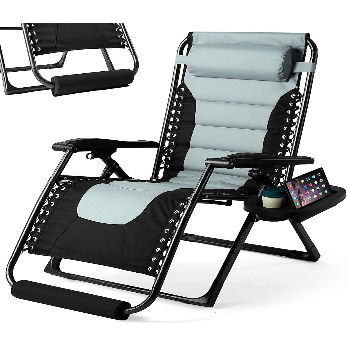 Fitnessclub Zero Gravity Chair, 350Lbs Capacity Oversize XL Outdoor Anti Gravity Chairs, Patio Lounge Folding Adjustable Recliner with Adjustable Headrest, Foot Pad & Cup Holder