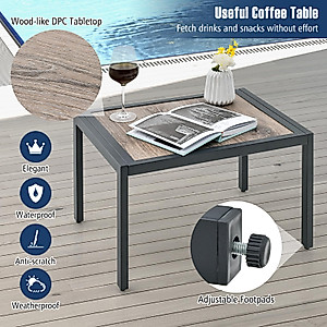 Tangkula 3 Piece Patio Chaise Lounge Set, Aluminum Patio Recliner with Coffee Table, 6-Level Backrest Adjustment, Outdoor Lounge Chair & Side Table Set for Poolside, Backyard (Navy Blue)