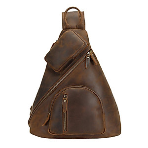 Polare Full Grain Leather Vintage Sling Bag For Men Outdoor Travel Shoulder Chest Business Casual Daypack