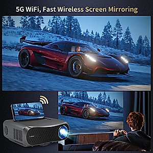 1080P Native 5G WiFi Projector with Bluetooth AI Android 4K Supported 10,000Lumen Ultra HD Smart Projectors Wireless Phone Cast Outdoor/Home Theater System 2G+16G