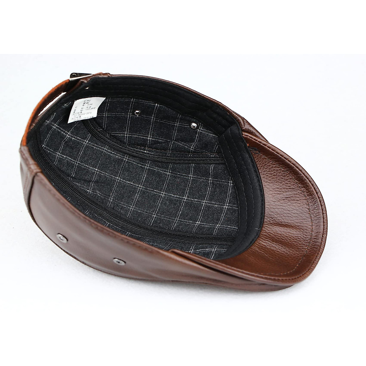 HAEAUL Men's Adjustable Leather Newsboy Hat Beret Hat Driving Hunting Fishing Hat Genuine Leather Ivy Cap Fashion Beret Hat Flat Cap. (Brown)