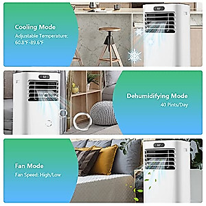 PETSITE Portable Air Conditioner, 3-in-1 AC Cooling Unit Dehumidifying, Fan & Air Cooler Function, Remote Control, Window Kit Included (8000BTU, White)
