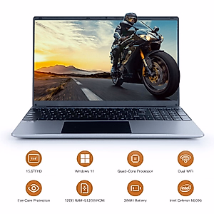 ANMESC Laptop Computer 15.6" with 1080P FHD Display, Quad-Core Intel Celeron N5095 Processors, 12GB DDR4 512GB SSD,Windows 11 Laptop Computers