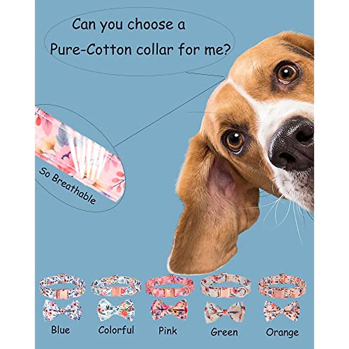 Bow Tie Dog Collar for Small Medium Large Dogs, Comfy Puppy Collars, Adjustable Pure Cotton Dog Collars for Girl and Boy Dog, Pink Dog Collar, Collar para Perros. (S, Pink)