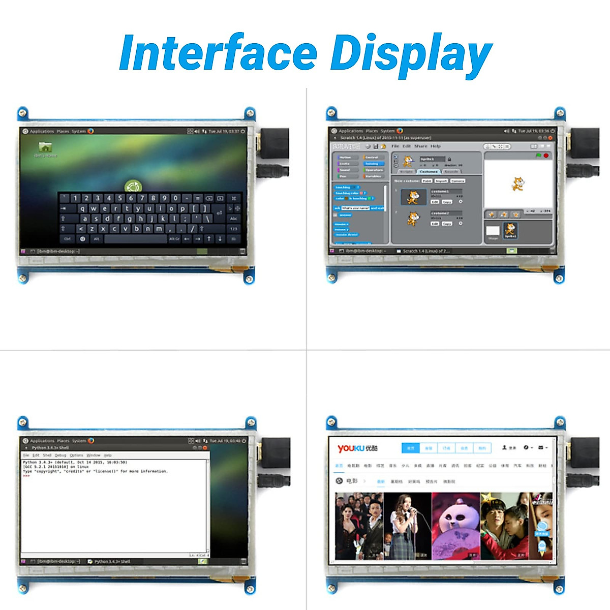 Yoidesu Capacitive Touch Screen 7 Inch for Raspberry Pi 3/2/1, 1024 × 600 Full HD Portable Gaming Monitor with Backlit, HDMI Touch Panel, Compatible with Windows 7, 8, 10