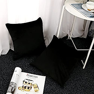 Best Season Pack of 2 Black Luxury Soft Velvet Square Decorative Throw Pillow Covers Decorative Pillowcase for Sofa Couch Bed 18×18 inches