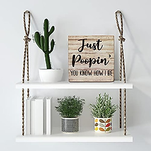 Bathroom Quote Wooden Box Sign Desk Decor Rustic Bathroom Wood Box Sign for Home Shelf Table Decoration 5 X 5 Inch