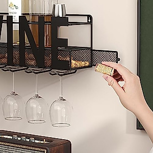 SODUKU Wall Mounted Metal Wine Rack 4 Long Stem Glass Holder & Wine Cork Storage Wine