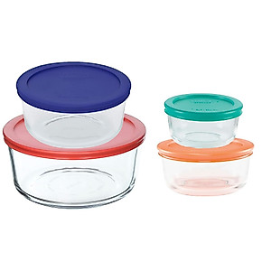 Utensilux Bundle Pyrex 8 Peice Round Bundle 4 Glass Storage Containers With Lids, 7-cup, 4-cup, 2-cup, & 1-cup Meal Prep Containers With Lid, Bpa-free Lid, Dishwasher