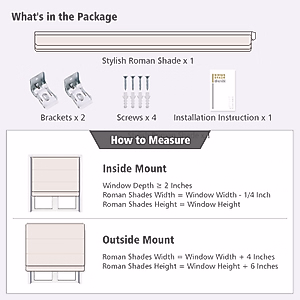Cordless Linen Roman Shades, Natural Custom Fabric Room Darkening Roman Window Shades Blinds for Doors, French Doors, Kitchen Windows, Bathroom Windows