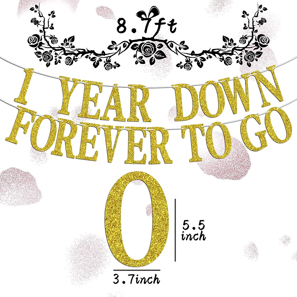 1 Year Down Forever to Go Banner, 1 Year of Marriage Gift, Happy 1st Wedding Anniversary Party Decoration Supplies, Gold Glitter