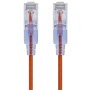 Monoprice SlimRun Cat6A Ethernet Patch Cable - Network Internet Cord - RJ45, 550Mhz, UTP, Pure Bare Copper Wire, 10G, 30AWG, 7 Feet, Orange- Pack of 5
