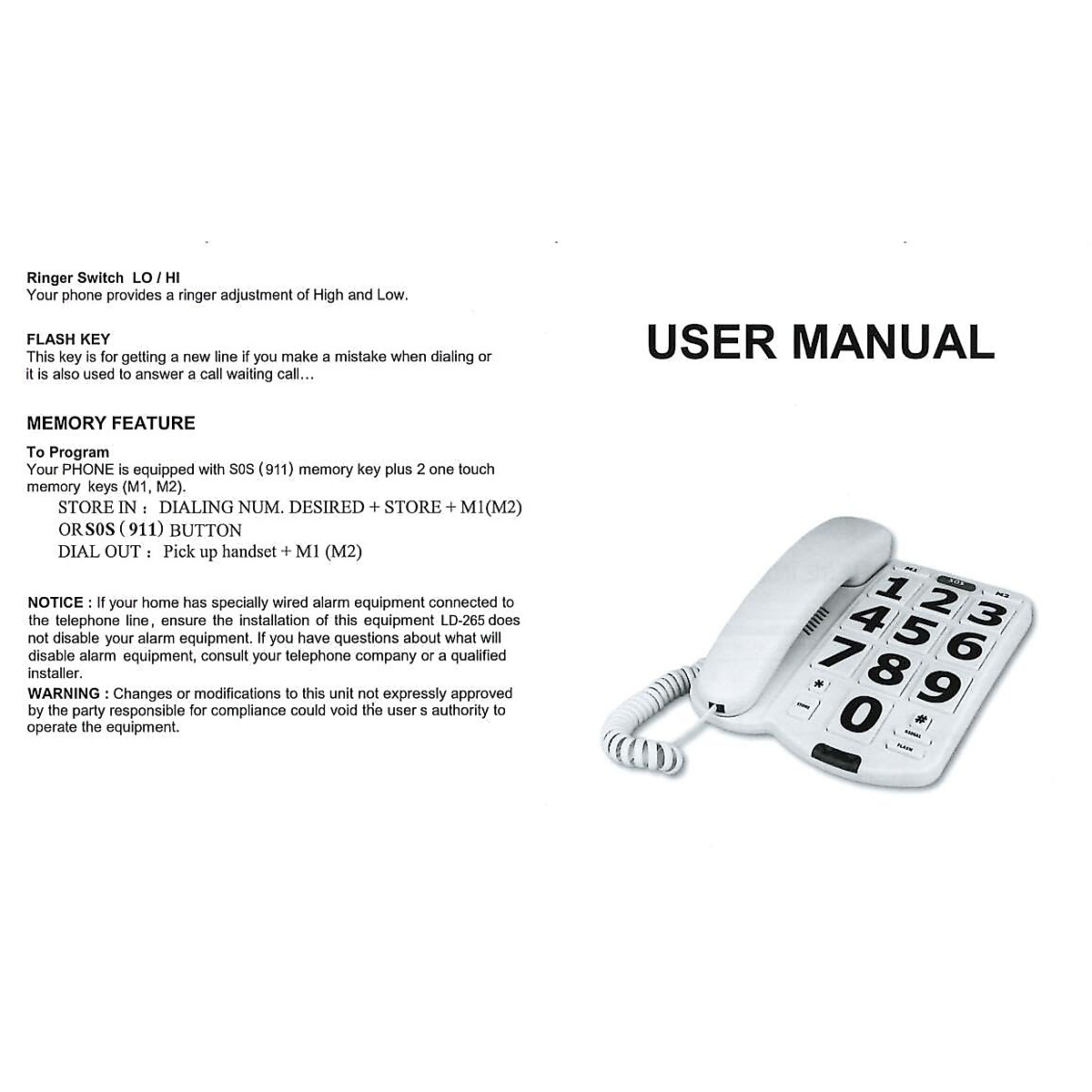 Yopay Amplified Single Line Corded Desk Telephone, Large Buttons Phones for Seniors, Extra Loud Ringer Desk Phone Easy to Read, White, Elderly Friendly