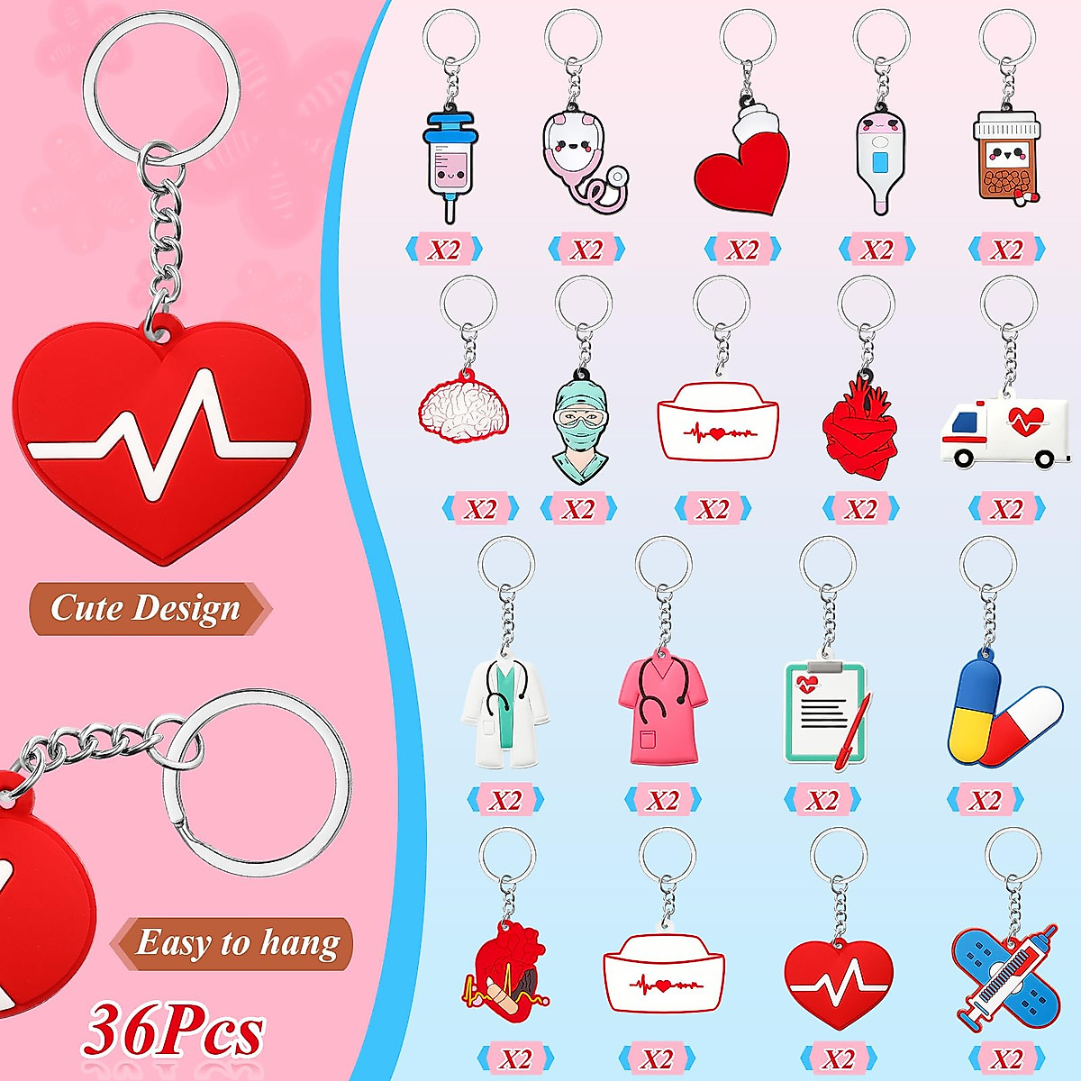 Henoyso 36 Pack Nurse Keychain Nurse Party Favors Nursing CNA Week Gift School Nurse Gifts CNA Appreciation Gifts RN Nurse Keychains(Elegant Style)