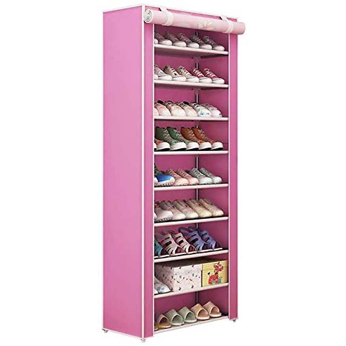 Mandorra 10 Layer 9 Grid Shoe Rack Shelf Storage Closet Organizer Cabinet Multiple Colors (Pink)