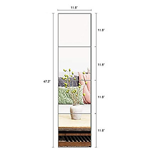 Ruomeng Full Length Mirror Tiles - 12 Inch x 4Pcs Frameless Wall Mirror Set Make Up Mirror for Home Gym Vanity Bedroom, Living Room