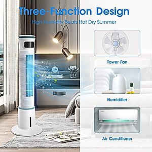 Evaporative Air Cooler Portable Air Conditioner Remote Control, 70 Degree Oscillation & 15 Hour Timer, Extra Cooling with Ice Packs for Home School Outdoor