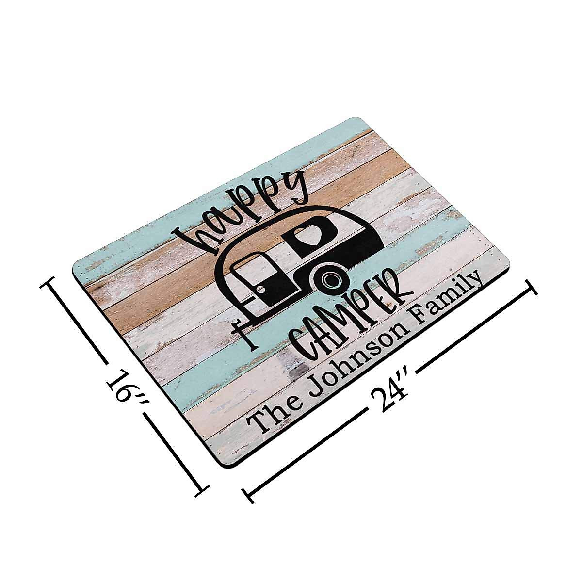 Artsadd Custom Your Family Name Doormat Personalized Camper Funny Door mat,Happy Camper, 24 x 16 Inches Indoor Outdoor Welcome Rug Rv Decor for Garden Kitchen Bedroom
