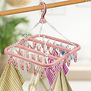 Clip and Drip Hanger Clothes Drying Hanger with 32 Clips and Drip Foldable Hanging Rack Underwear Hanger Clothespin Hanger Rack for Socks Clothes