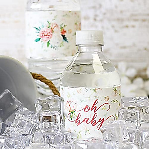Pink Floral Baby Shower Water Bottle Labels - Boho Garden Themed Waterproof Wrappers - 24 Stickers - It's a Girl Theme