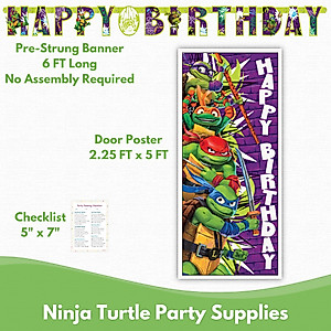 Ninja Turtle Party Decorations - 16 Guests - Ninja Turtle Plates and Napkins, Tablecloth, Banner, Teenage Mutant Ninja Turtles Party Supplies, Checklist - TMNT Mutant Mayhem Movie