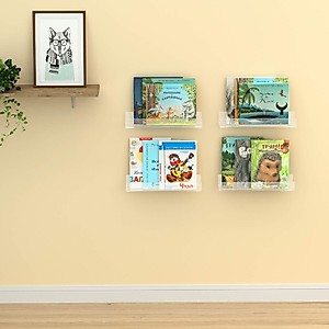 NIUBEE 16.5" Premium Acrylic Floating Nursery Kids Bookshelf Wall Ledge Shelf, Clear Invisible Spice Rack Bathroom Storage Shelves Display Organizer, 50% Thicker with Free Screwdriver, Set of 4