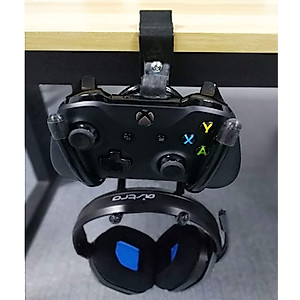 Pmsanzay Desk Mount Double Game Controller & Headphone Holder Clamp On Hanger Storage Rack for PS3/PS4/PS5/Xbox 360/Xbox One/S/X/Elite/Series S/Series X Controller,Pro Controller,etc